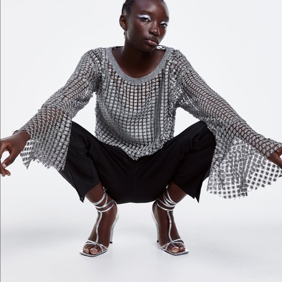 Zara | Tops | Zara Metallic Thread Top | Poshmark